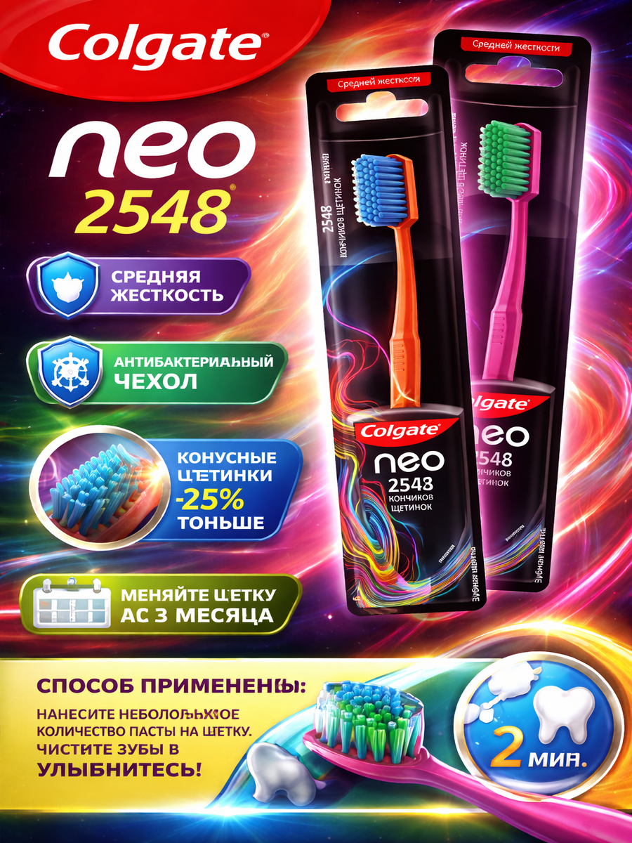 Зубная щетка Colgate Neo 2548 Кончиков щетинок средней жесткости, зеленая