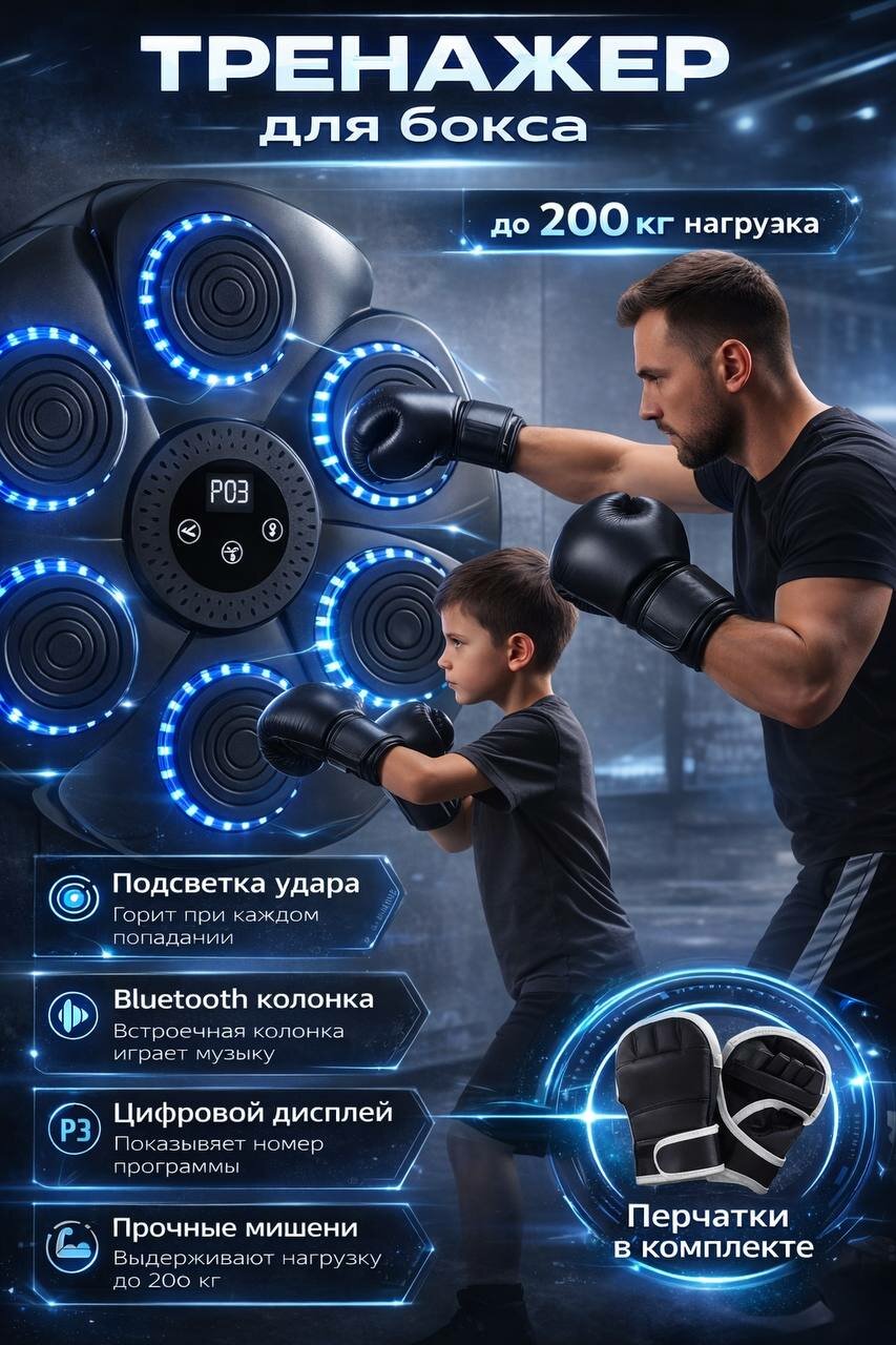 Тренажер для бокса настенный с подсветкой и музыкой