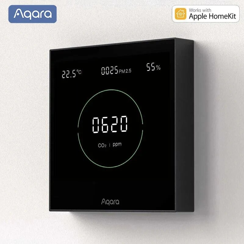 Новый сенсор качества воздуха Aqara Air Quality Monitor Panel S1. Всестороннее мониторинг воздуха CO2, PM2.5, температуры и влажности для Homekit и приложения Aqara Home. Черный