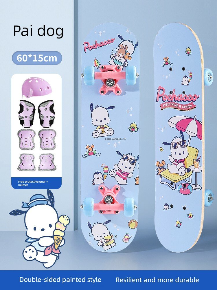 Pochacco 24-дюймовый детский скейтборд для детей 3-6 лет с защитным комплектом
