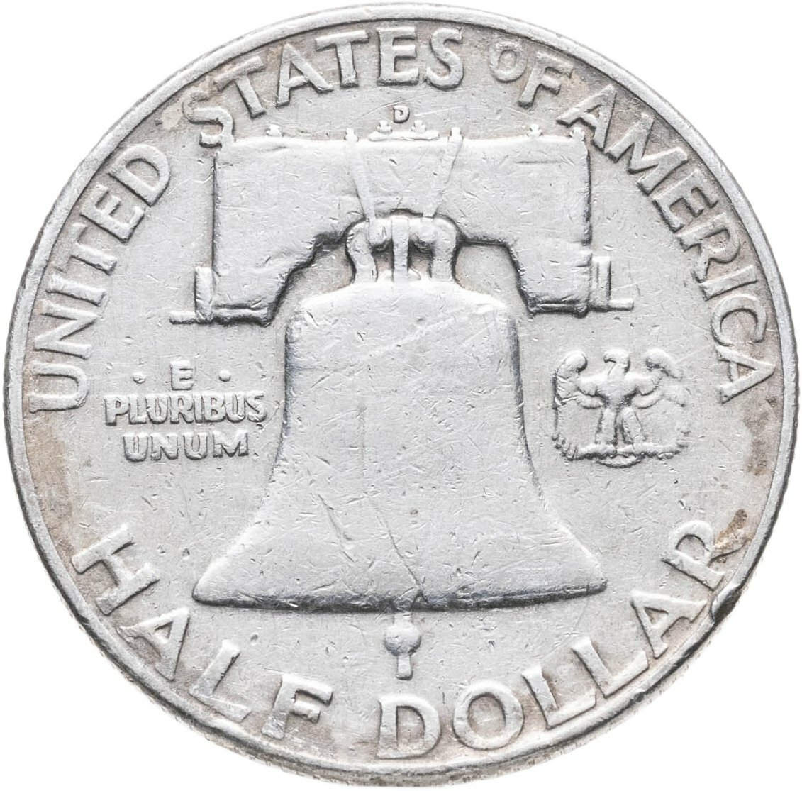 США 50 центов 1/2 доллара, half dollar 1954 Franklin Half Dollar, Серебро 900, в сохранности VF