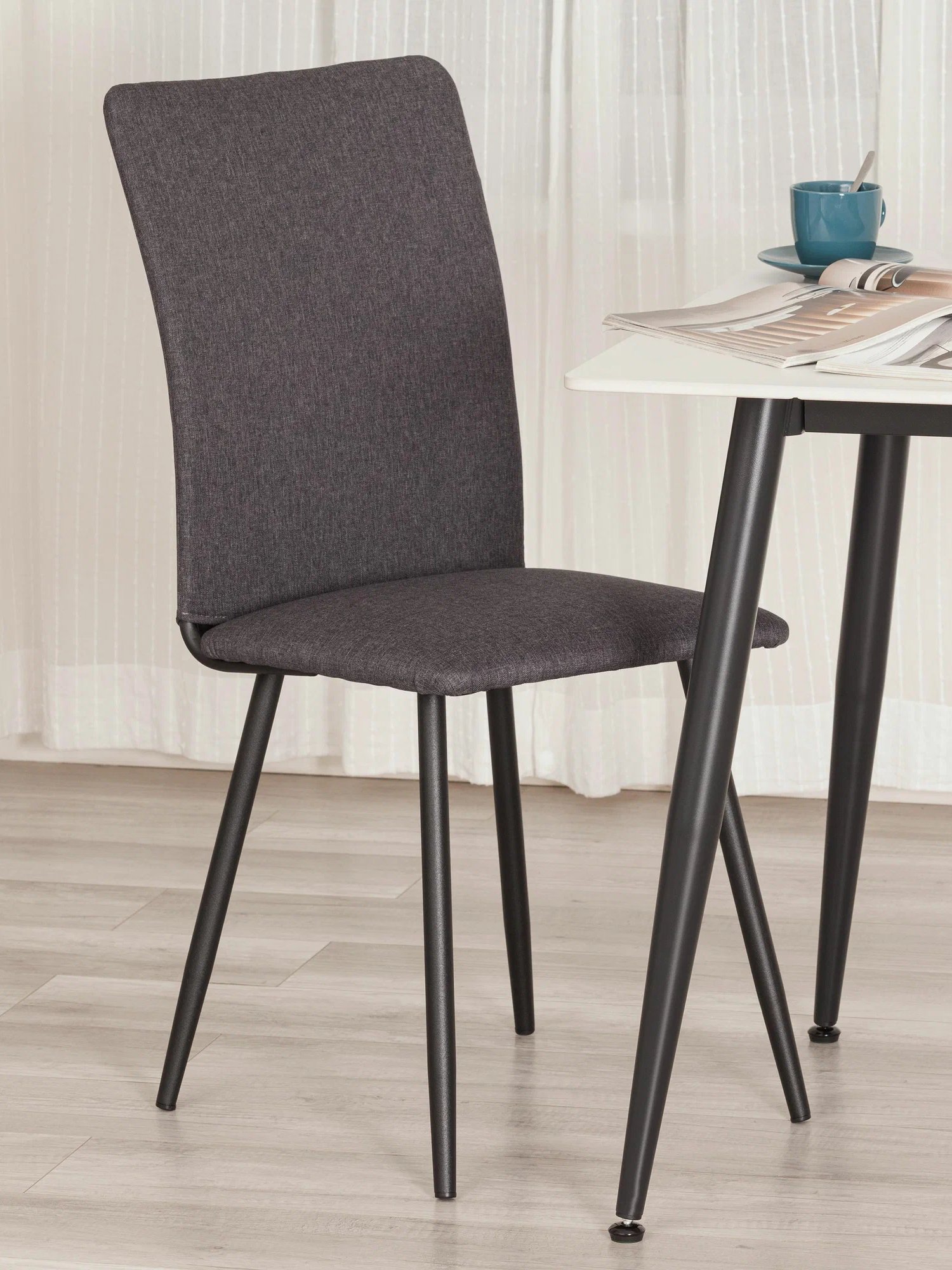 Стул обеденный для кухни с мягким сиденьем TetChair, 1 шт, рогожка, темно‑серый/черный
