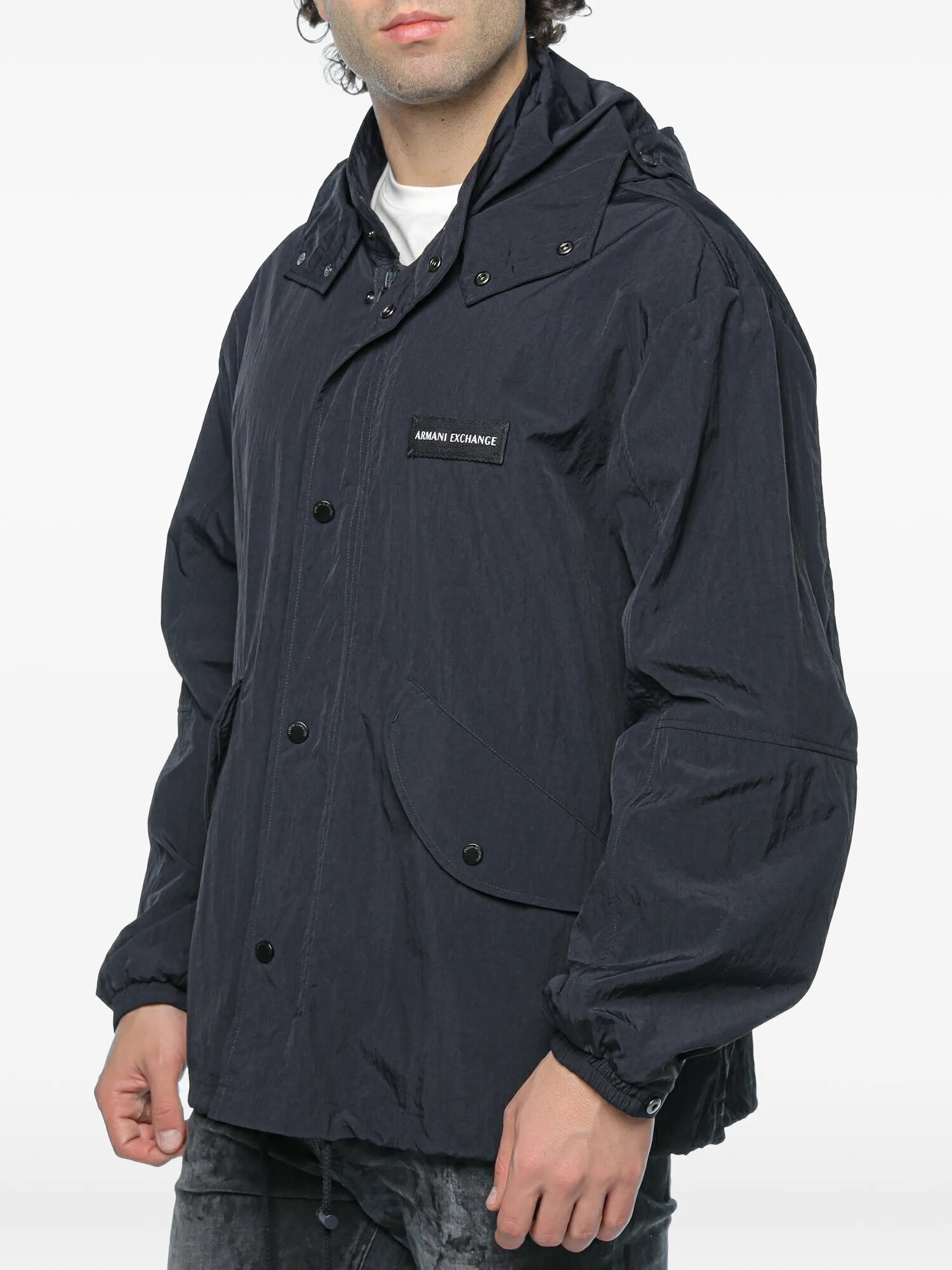 Куртка Armani Exchange Logo-patch hooded jacket, размер XL, black/black — фото 1