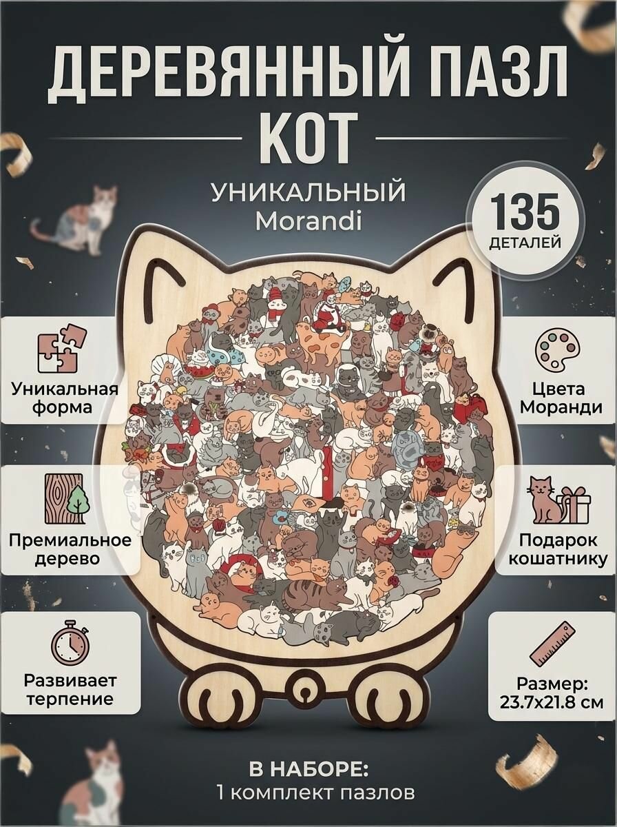 Деревянные пазлы на тему кошек