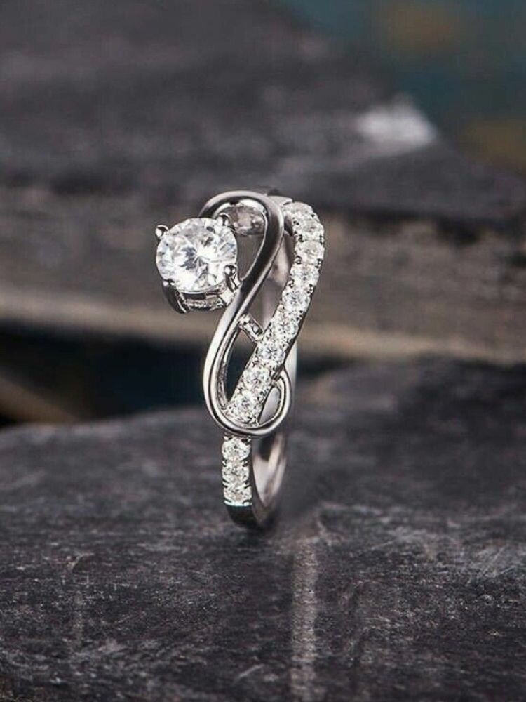 Кольцо обручальное, искусственный камень, размер 17.5, Silver — фото 1