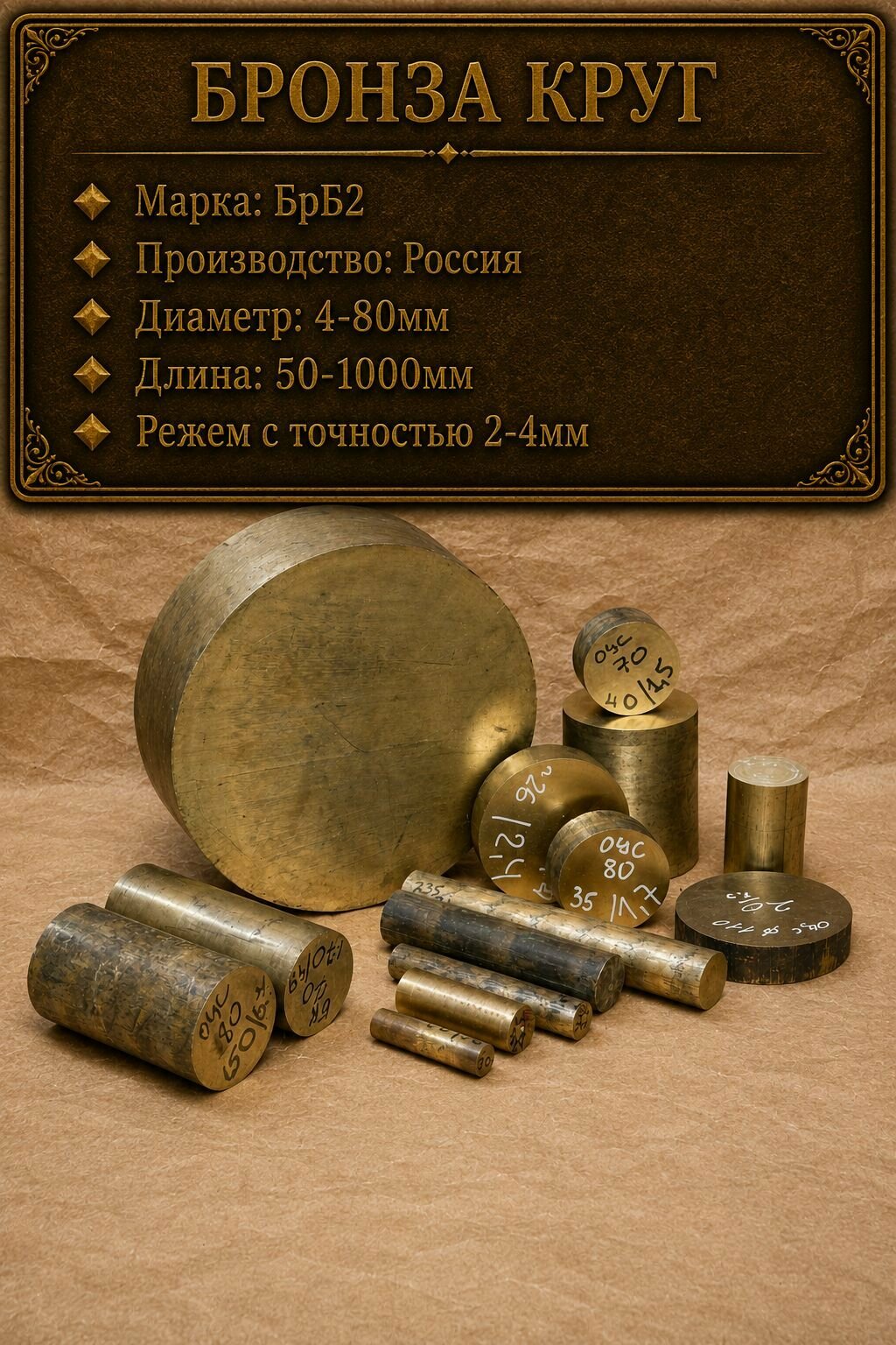 Бронзовый пруток БрБ2 Ф8мм х 50мм