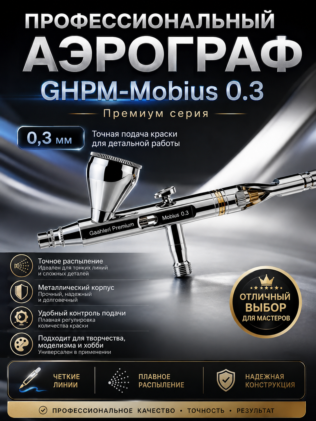 Превосходный аэрограф Gaahleri Mobius с двойным управлением и соплом 0.3 мм для моделирования