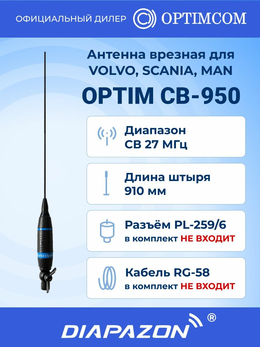 Антенна автомобильная врезная Optim CB-950 для рации, 27 МГц