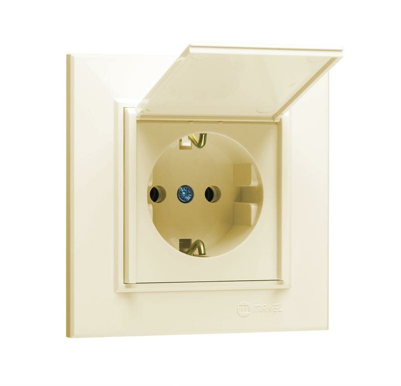 Розетка с/з и крышкой (Керамика) СП Karea 16А IP20 крем. Makel 56010009