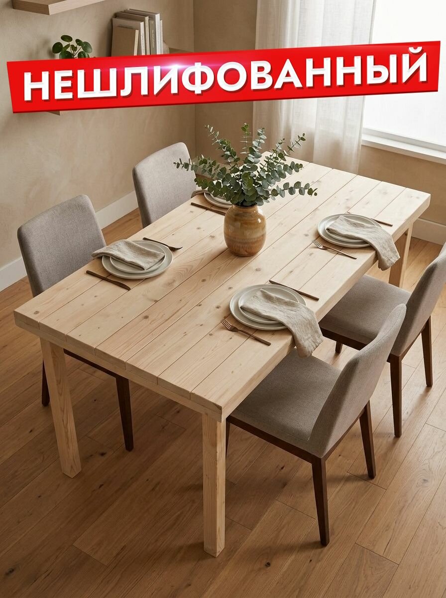 Стол кухонный Классика, 180х80х74 см, столешница из досок 20 мм, без шлифовки и покраски
