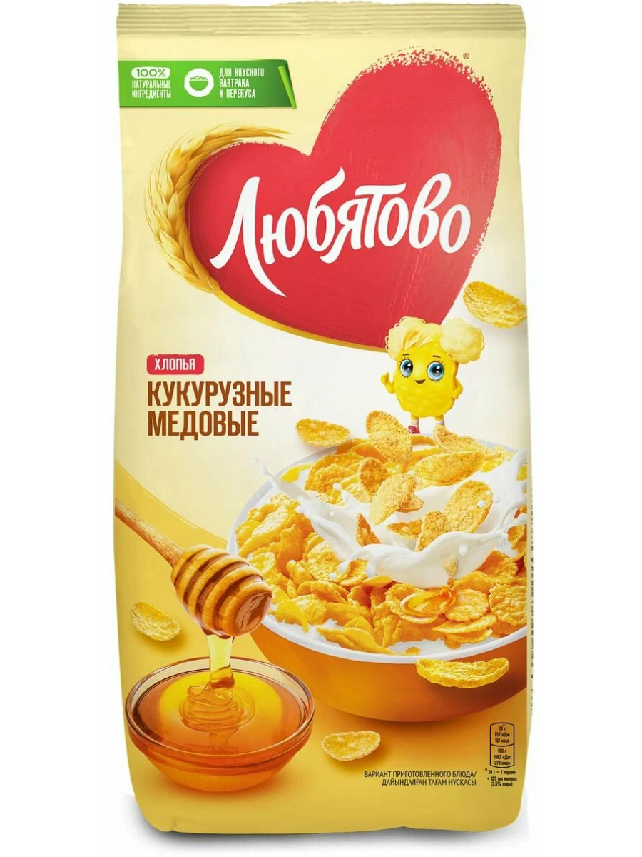 Готовый завтрак Любятово Хлопья кукурузные медовые, 250г