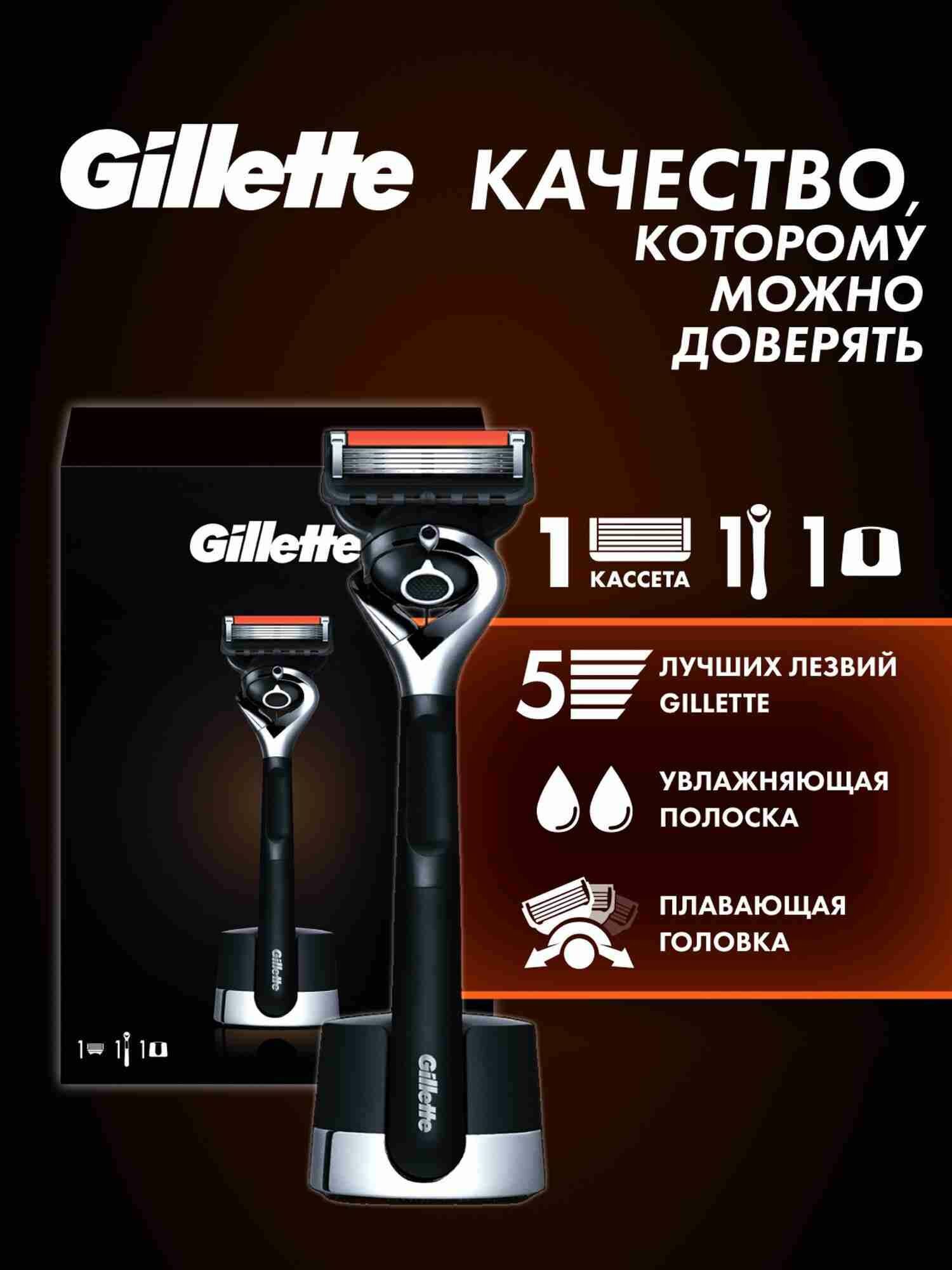 Бритва Gillette Fusion5 ProGlide мужская многоразовая, станок для бритья с 1 сменной кассетой, с 5 лезвиями, с триммером и подставкой