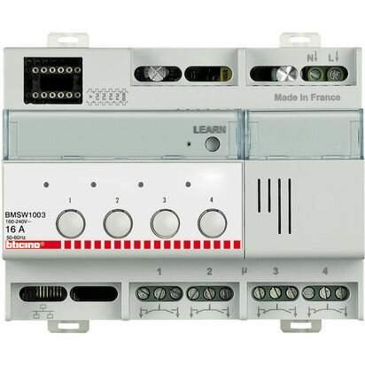 Релейный активатор, 4 независимых канала 16 А, DIN монтаж. Bticino MyHome BMSW1003
