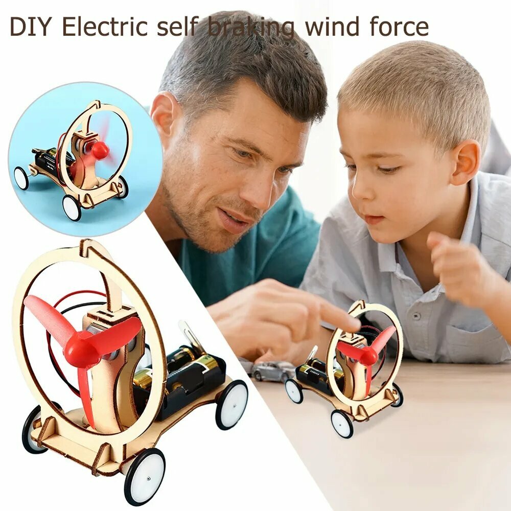 Научная игрушка для детей: деревянная модель ветрохода с мотором и DIY-раскраской