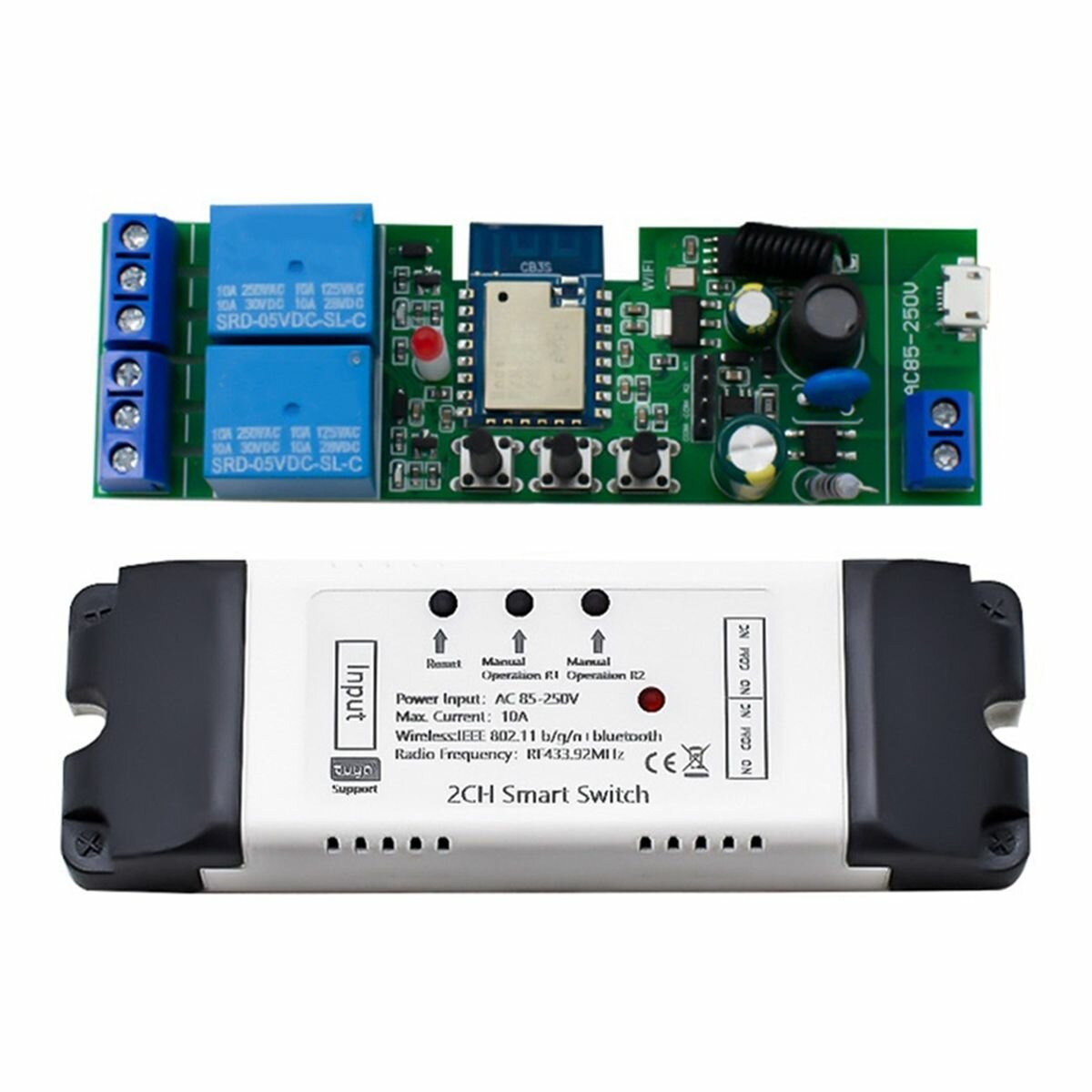 Tuya WIFI 2CH Smart Relay Switch Sensor AC85-250V Контроллер контроля доступа с оболочкой