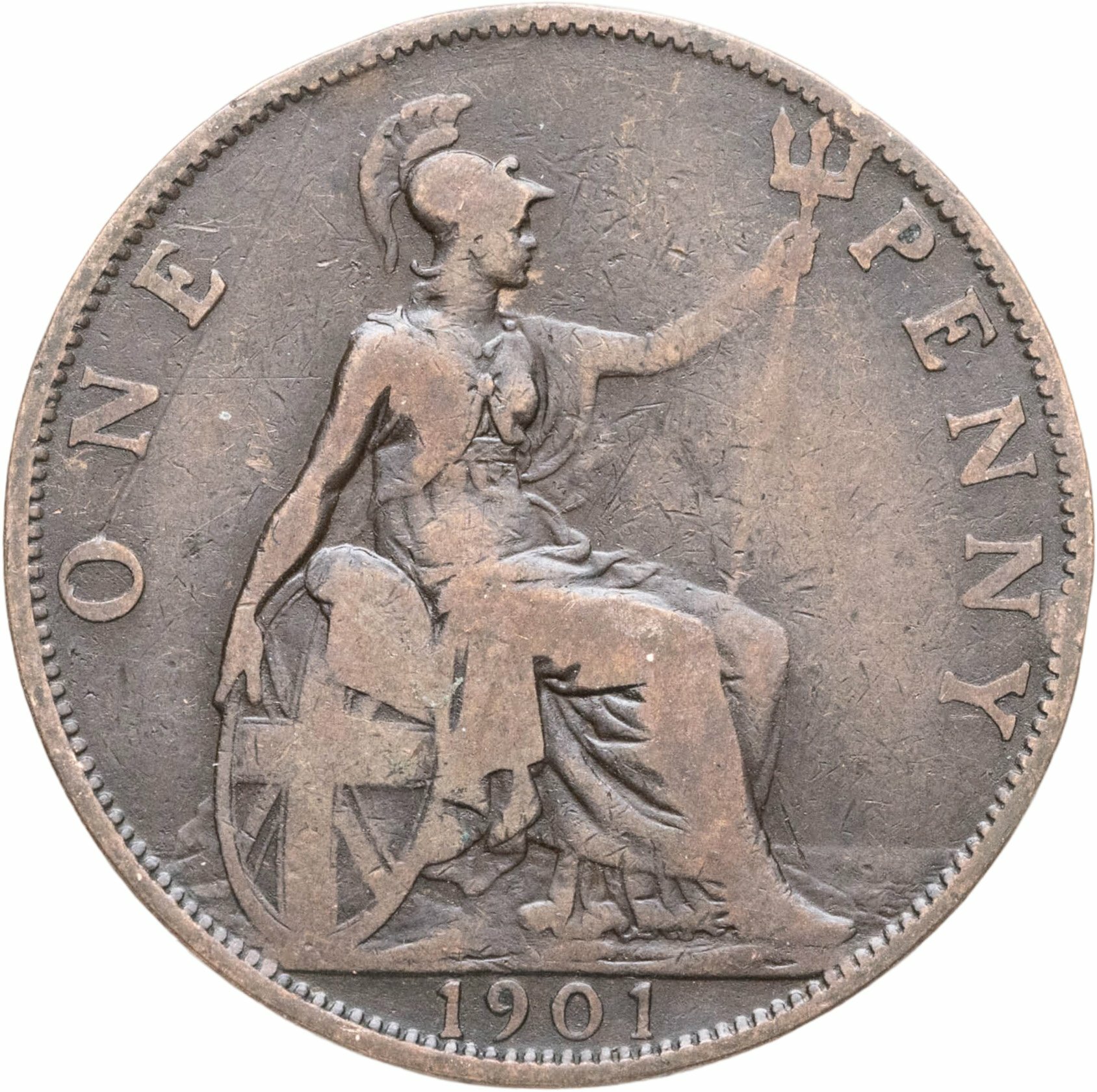 Великобритания 1 пенни penny 1901, Бронза, в сохранности F-VF