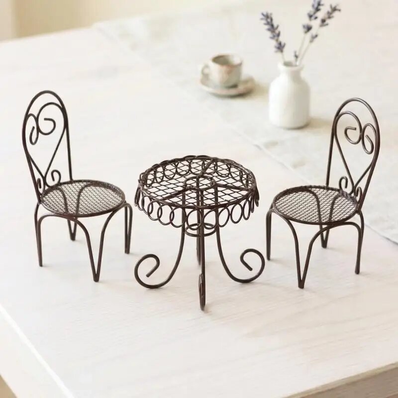 Миниатюрный набор мебели из металла для кукольного домика Coffee 3pcs B
