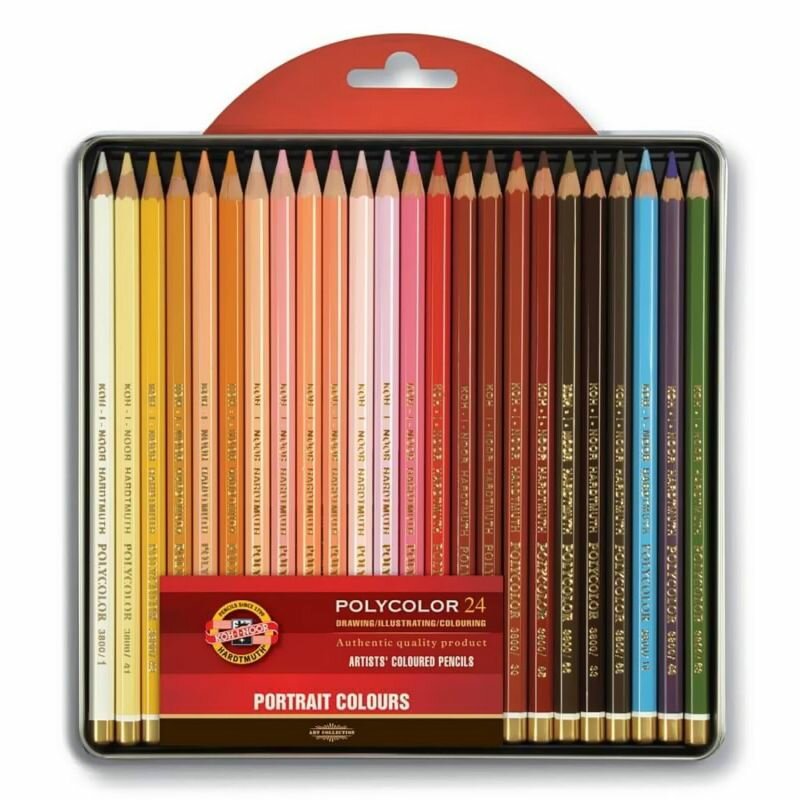 Карандаши цветные художественные Koh-I-Noor "Polycolor Portrait 3824" 24цв, заточен, метал. пенал