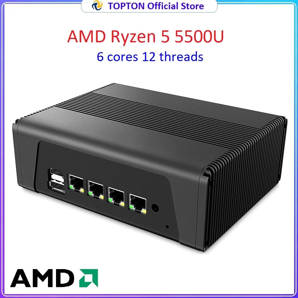 Topton Металлический мини-сервер AMD Ryzen 5 5500U 4x2.5G LAN