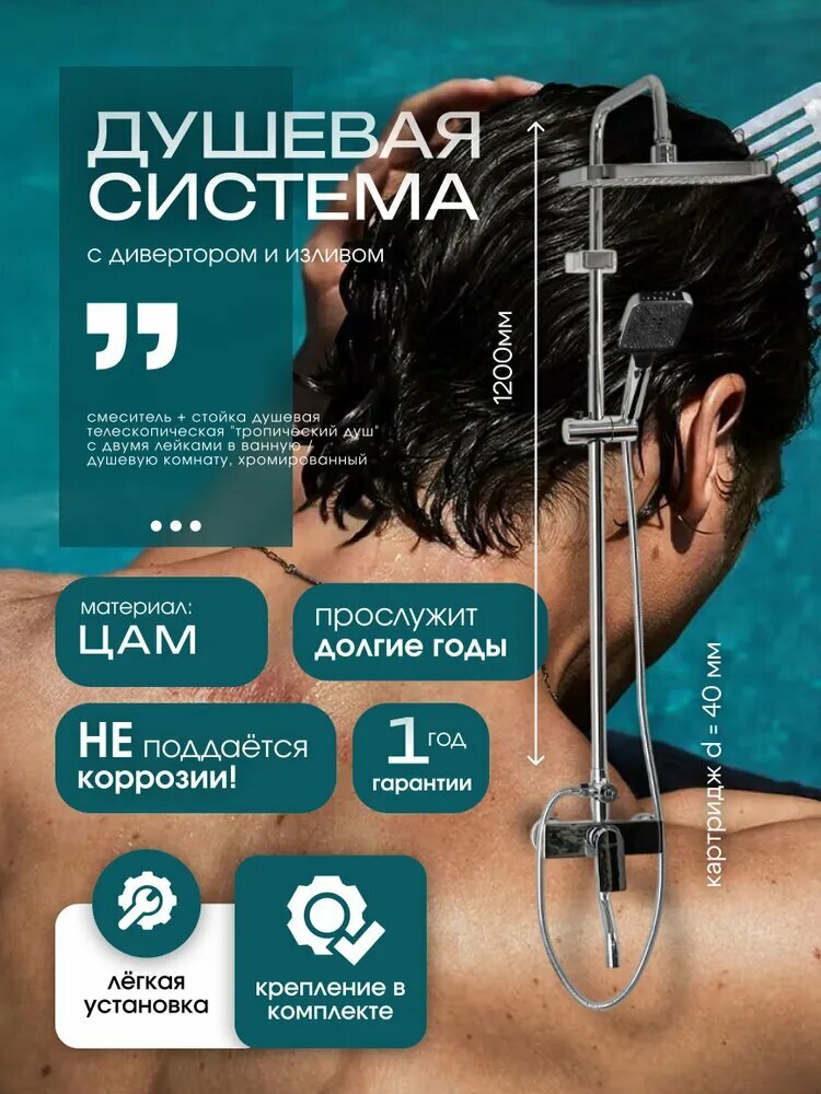 MAGNUS Душевой комплект: смеситель, душевая стойка и тропический душ, хром