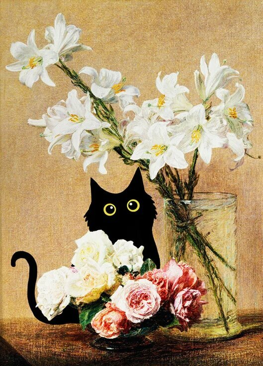 Картина на холсте Abstract Black Cat Knocks Van Gogh Sunflower