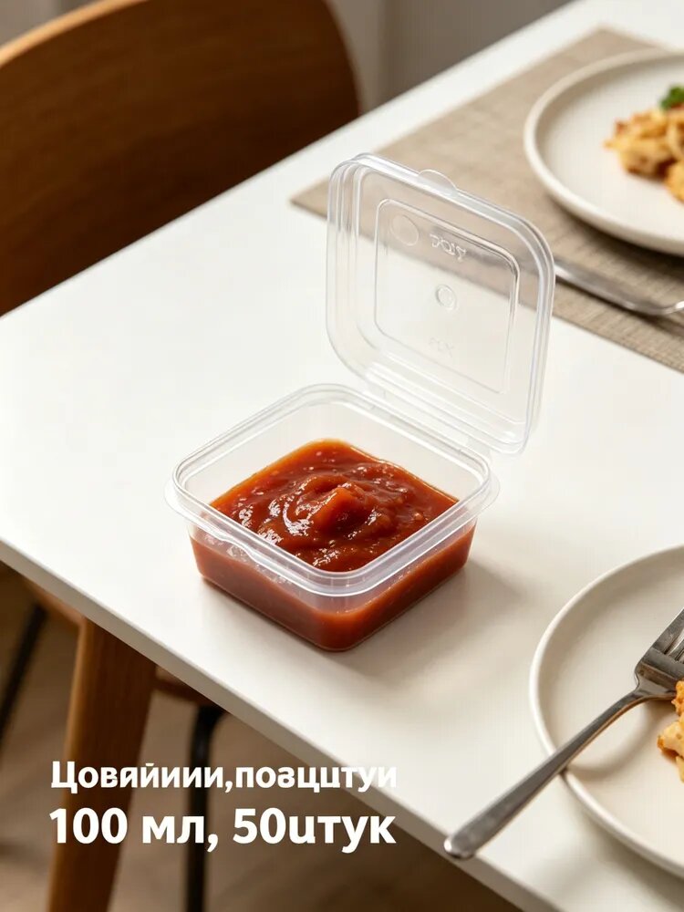 Соусник одноразовый квадратный 100 мл, 50 штук, контейнер пищевой пластиковый