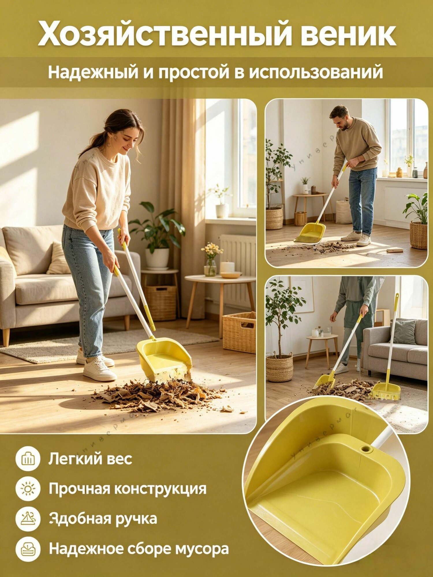 Совок пластиковый с длинной ручкой для уборки дома и двора