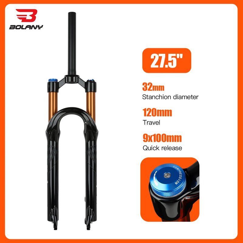 BOLANY Вилка амортизационная MTB 27.5", 120мм, черная
