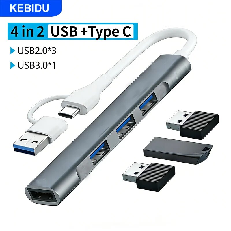 USB-C адаптер 4 в 2, серый — фото 1