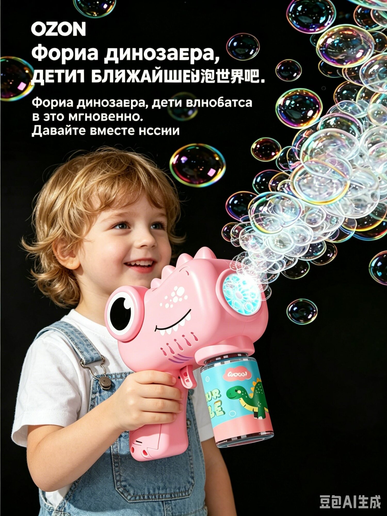 Розовая машина для мыльных пузырей Динозавр ( В комплекте нет жидкости для мыльных пузырей и батареек)