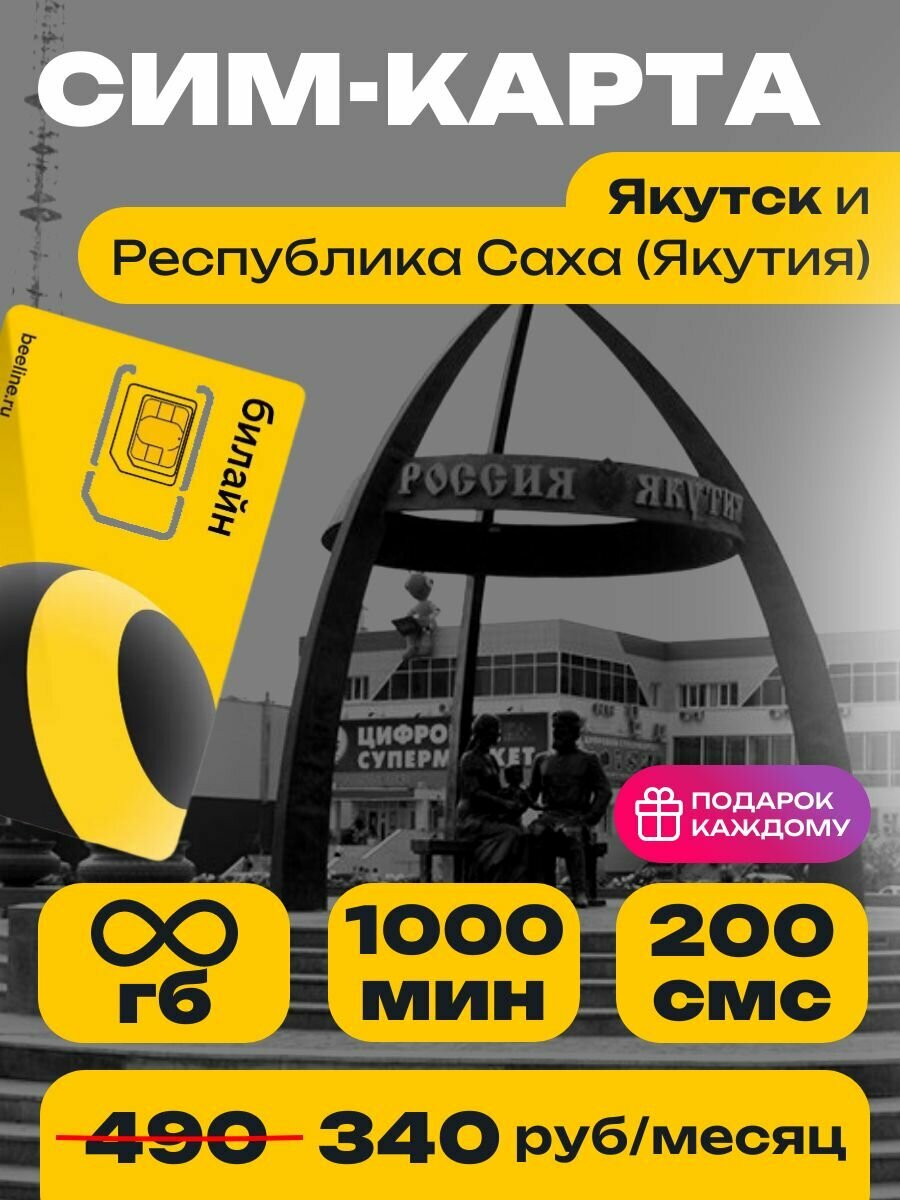 Сим-карта Билайн тариф Эксклюзивный Онлайн Республика Саха (Якутия) Безлимитный интернет и 1000 минут за 340 руб.