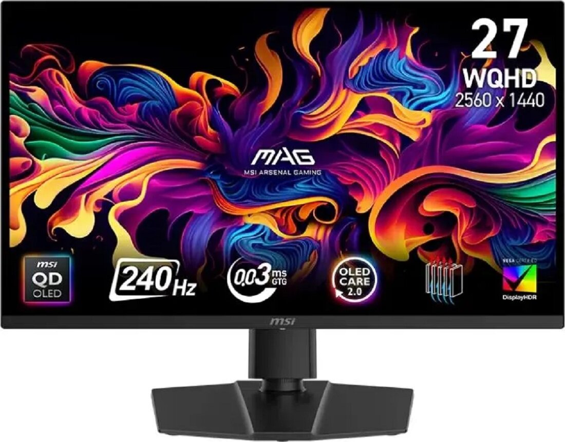 Монитор MSI MAG 271QP 26.5" X28 QD-OLED, 2560x1440, 280Hz, 2xHDMI(2.1), DP(1.4a), USB Type-C черный