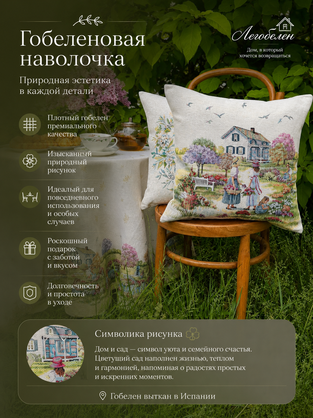 Гобеленовая наволочка Le Gobelin Весенний парк Девочки 45х45 см