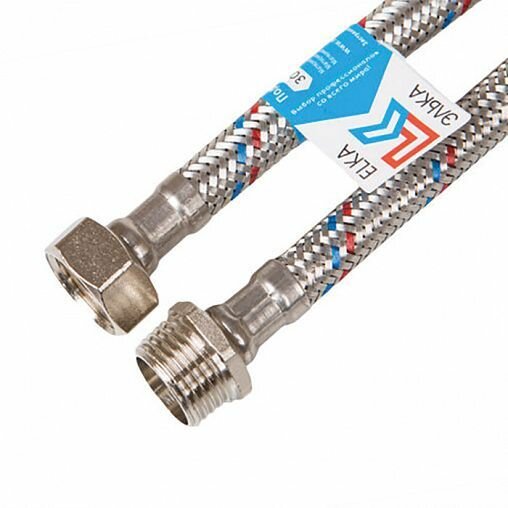 Подводка для воды антивибрационная ELKA гигант 1/2" гайка-штуцер 30 см, нержавеющая сталь, Россия