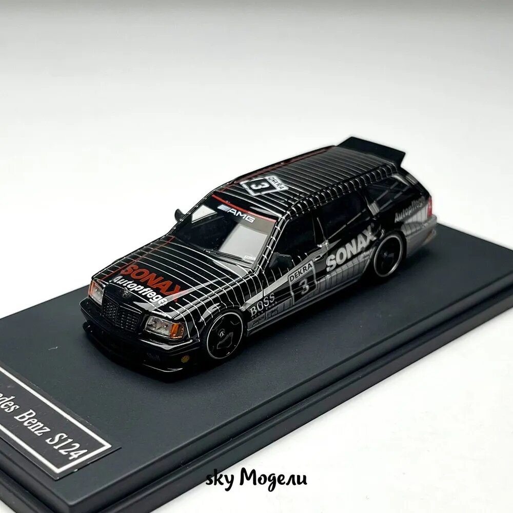 Машинка YS Model 1:64 Mercedes Benz S124 black, 7 см, Металл, ABS пластик, Каучук