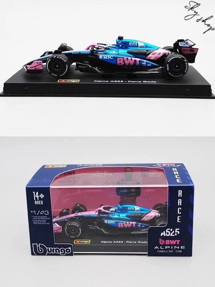 Машинка Bburago 1:43 формула 1 2025 Alpine A525 #10 Pierre Gasly модельки машин металлические