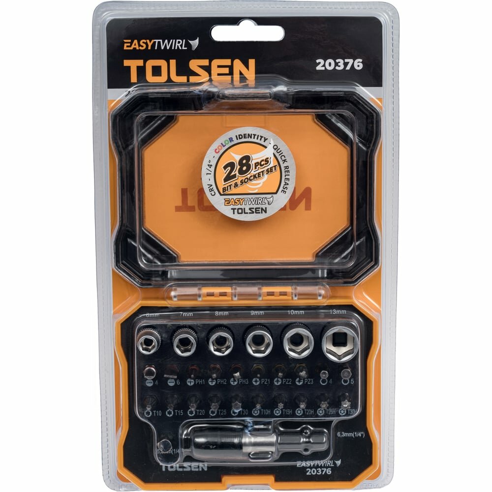Набор вставок бит 1/4", PH, PZ, Hex, Torx, Slotted, TorxTR, 28 предметов TOLSEN 20376