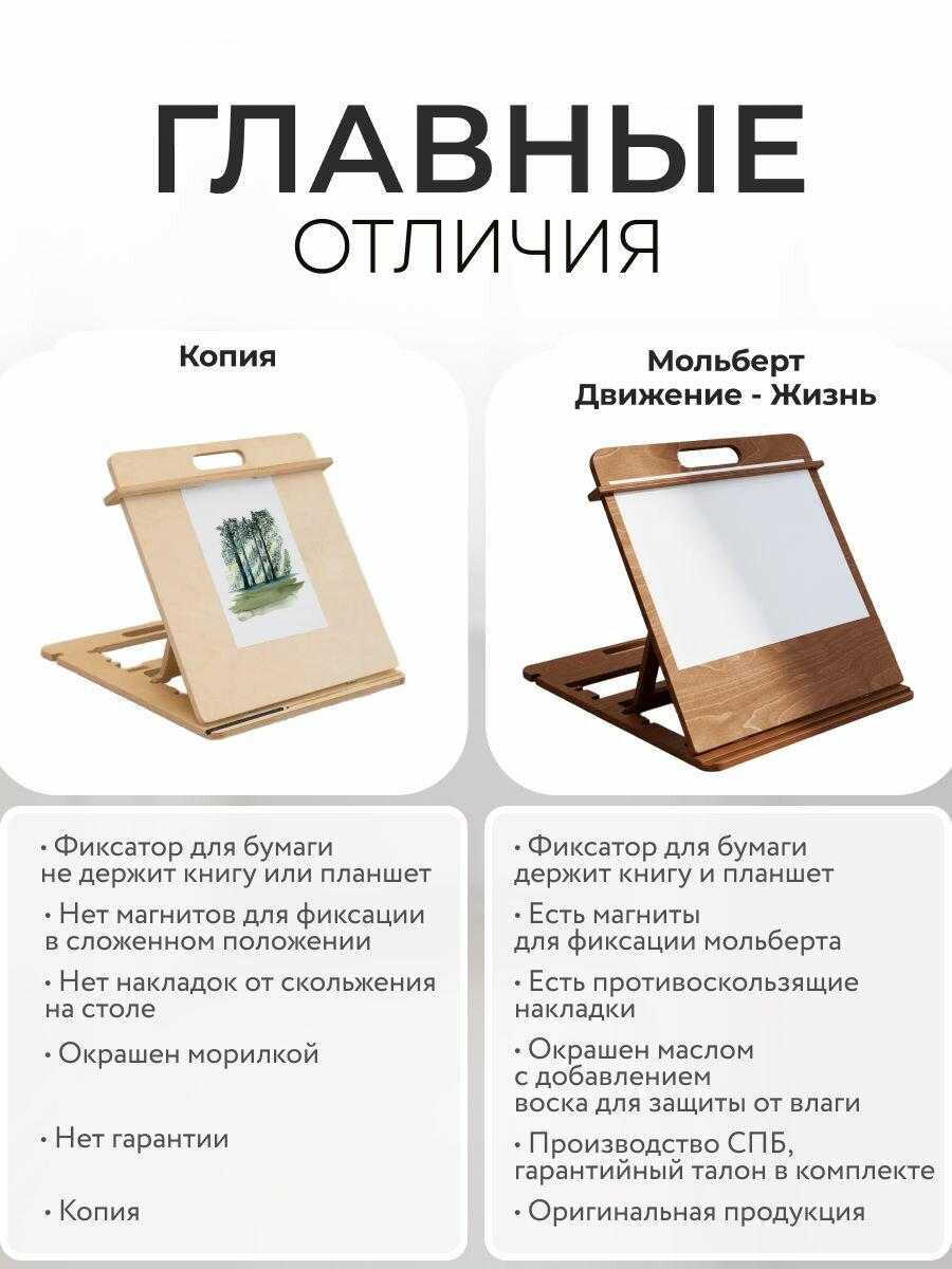 Мольберт, планшет для рисования настольный деревянный А3, покрыт маслом и воском, движение - жизнь — фото 1