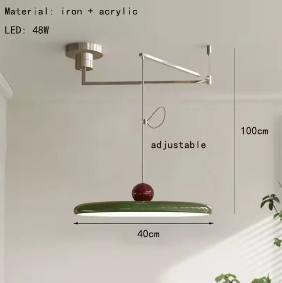 Французские люстры на подвесах "Рокер-арм" из хрома с LED, складные, выдвижные, в форме НЛО, для гостиной, диванов, обеденного стола, подвесные лампы с изменением цвета - F Зеленый 40см