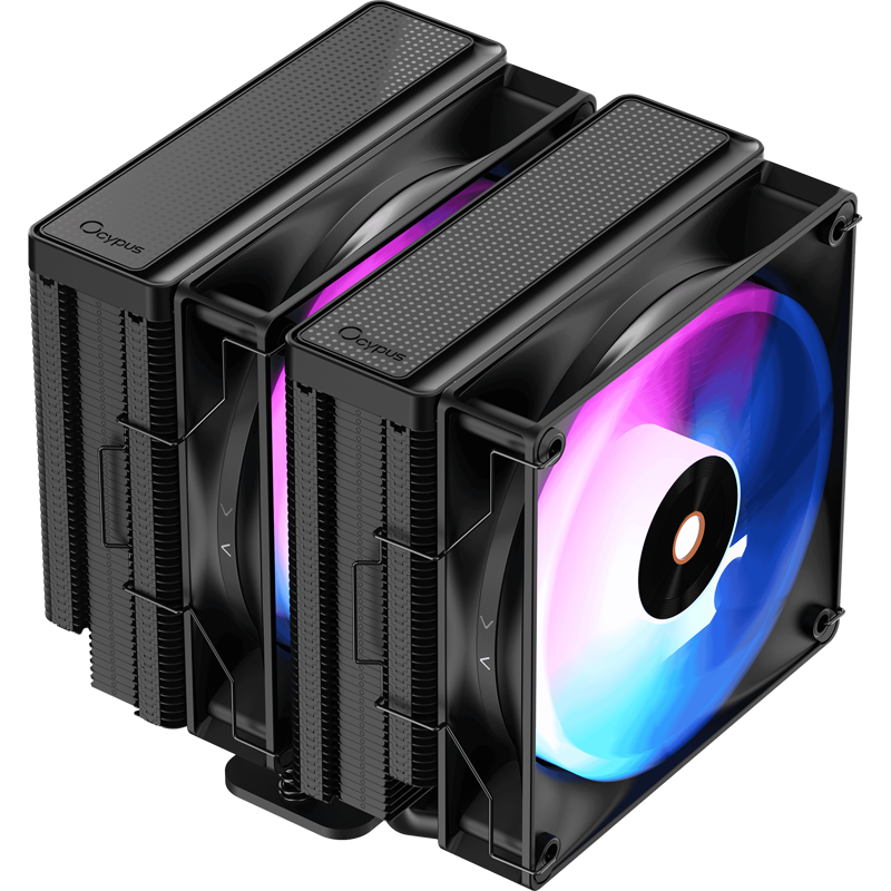 Кулер для процессора/ CPU Cooler Ocypus Delta A62 BK ARGB (260W, 4-pin PWM, 156mm, Al/Cu, 6x6mm, ARGB, 2x120mm, 73CFM, 29dBA, 2000RPM, S: 1851/1700/1200/115X, AM5/AM4, black)