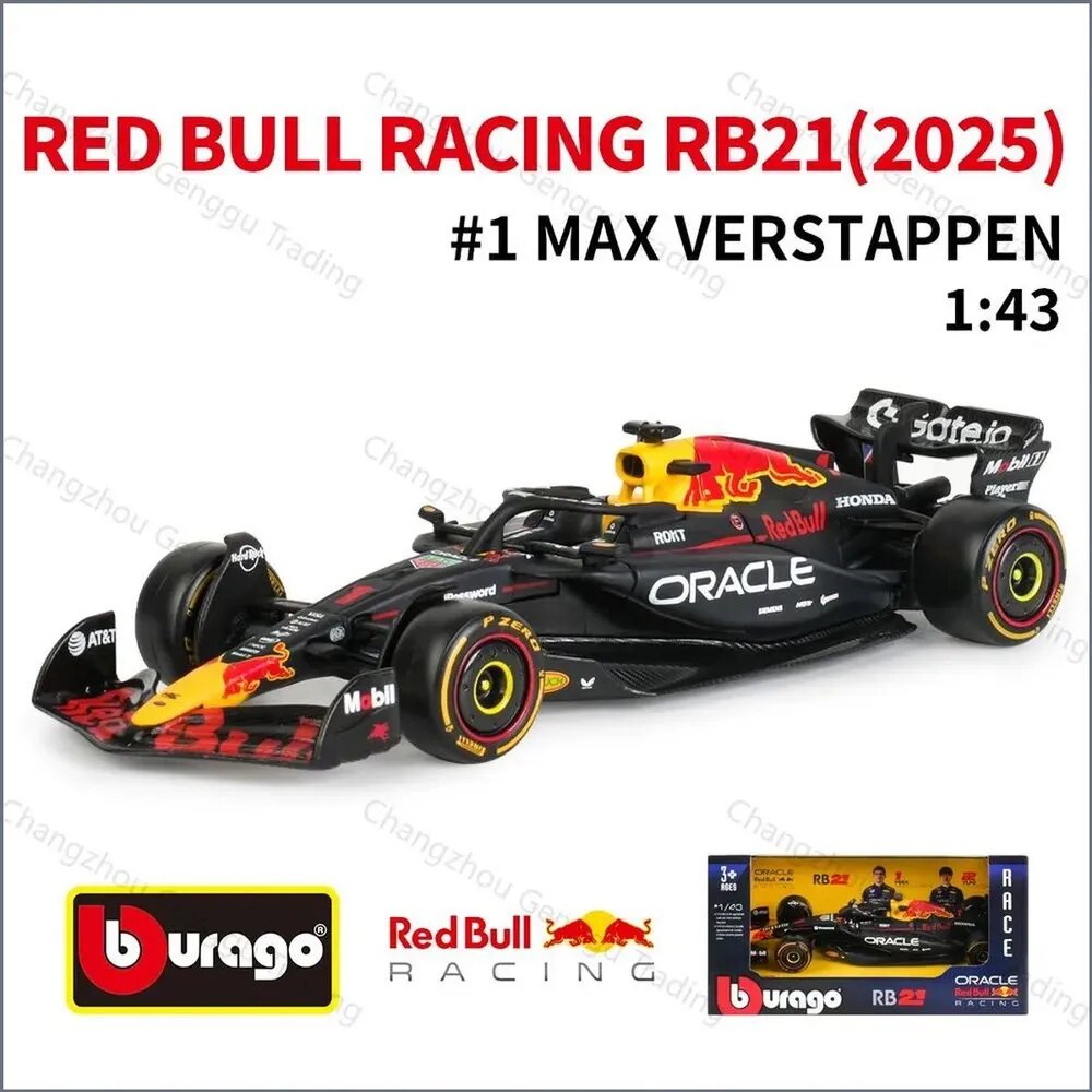 1:43 Гран-при Бахрейна 2025 Red Bull RB21 Формульный болид Формулы-1, Литые под давлением автомобили, коллекционная модель гоночных игрушек