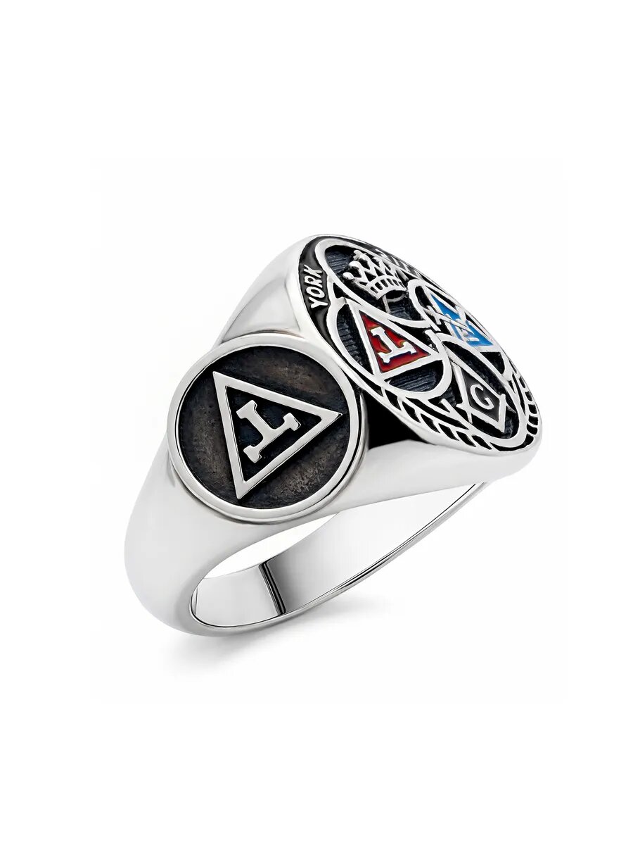 Кольцо L-Silver, 925 проба, эмаль, размер 17, синий, черный, серебристый, красный — фото 1