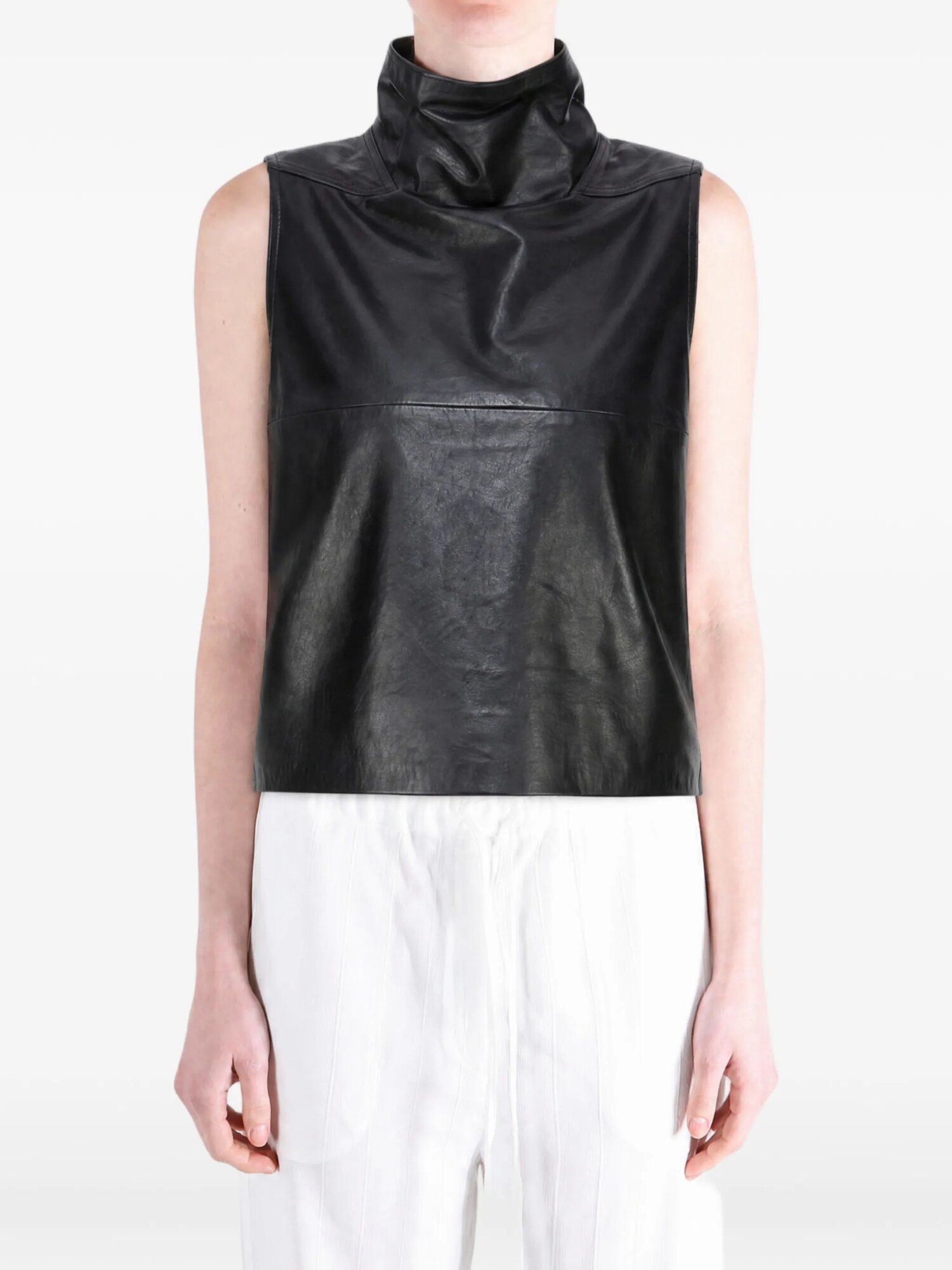 Топ Rick Owens High-neck leather top, размер 40, черный — фото 1