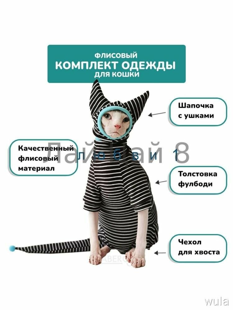 Флисовый комплект одежды для кошек породы сфинкс, петерболд, донской сфинкс, ликой, корниш-рекс и девон-рекс
