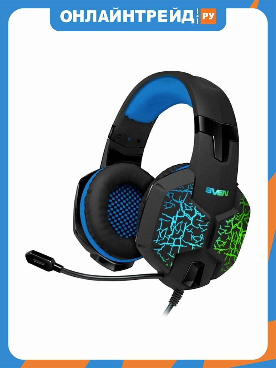 Игровые наушники Sven AP-U980MV, проводные (USB), черный-синий