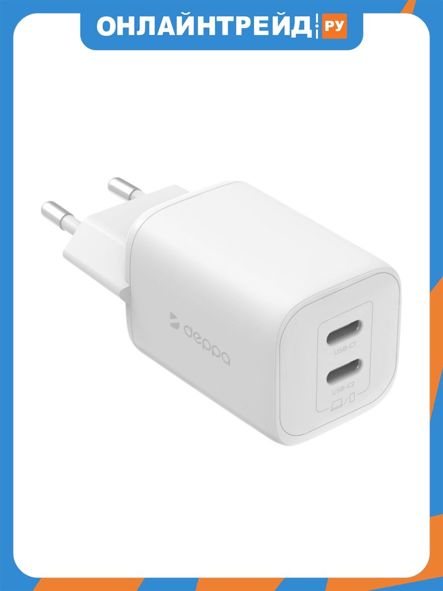 Сетевое зарядное устройство Deppa 65Вт, 2xUSB-C, белый (11480)