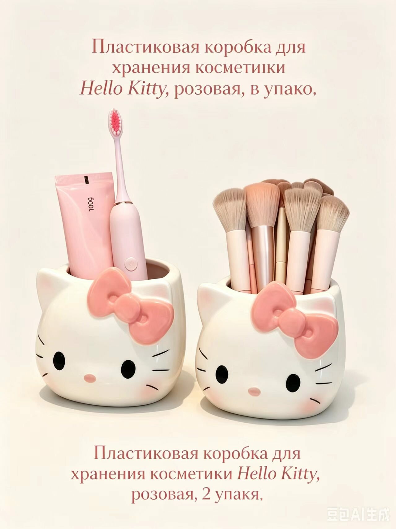 Пластиковая коробка для хранения косметики Hello Kitty, розовая, в упаковке 2 штуки