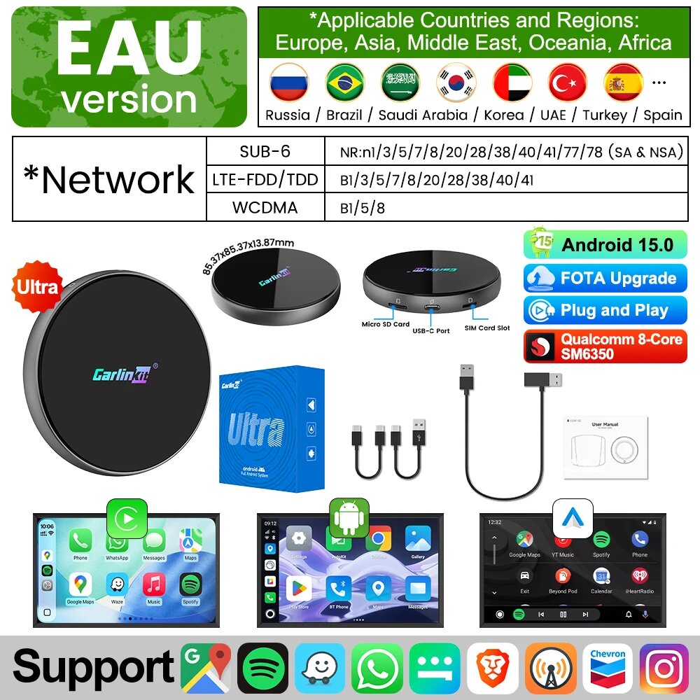 CarlinKit Ultra 4 Android 15 TV Box, беспроводной Android Auto CarPlay Ai Box Ultra 4 EAU Version