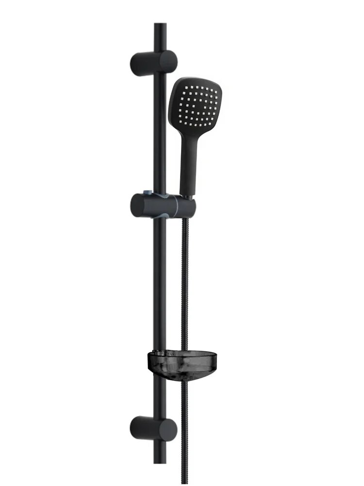 Душевой гарнитур Orange O-Shower OS704b черный, матовый, из нержавеющей стали, лейка для душа со шлангом и штангой, с функцией экономии воды