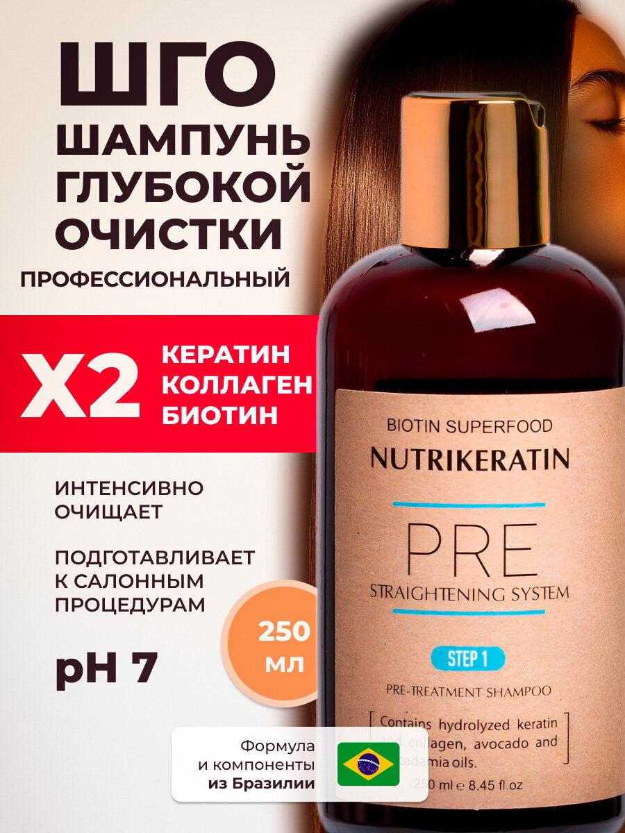 ШГО Шампунь глубокой очистки волос профессиональный Nutrikeratin, 250 мл